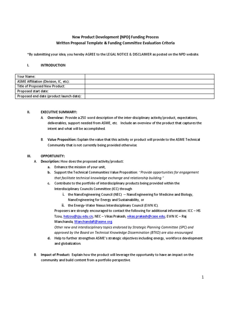 New Product Development (NPD) Funding Process Written Proposal Template ...