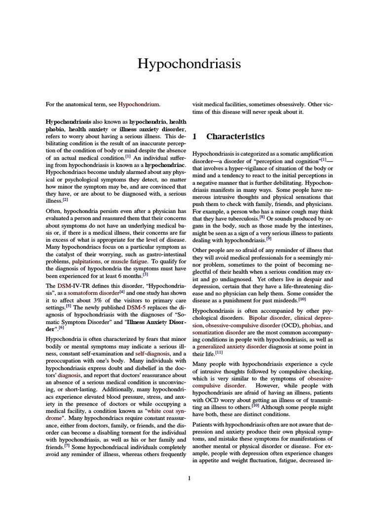 Hypochondriasis | PDF | Applied Psychology | Human Diseases And Disorders