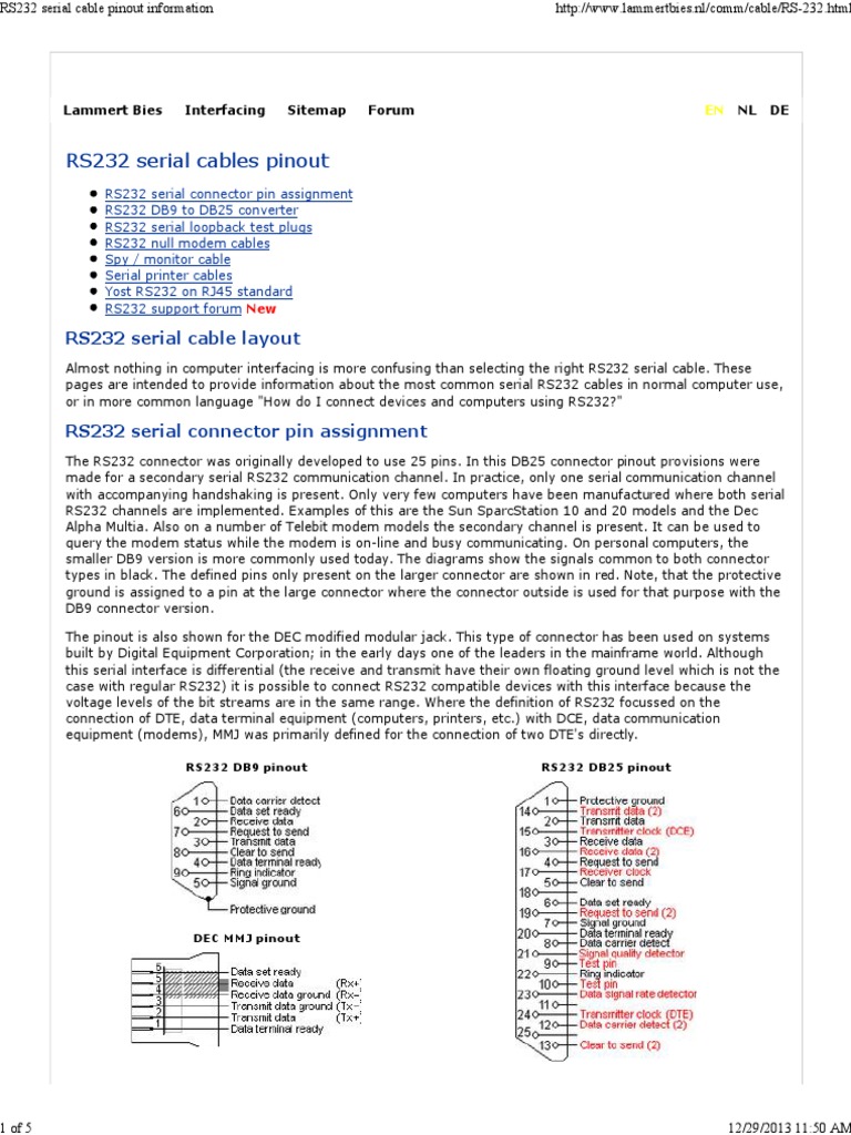 RS232 Serial Cable Pinout Information | PDF | Electrical Connector ...