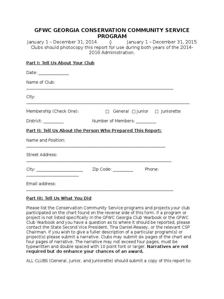2014-2016 GFWC Georgia Cpnservation Reporting Forms | PDF