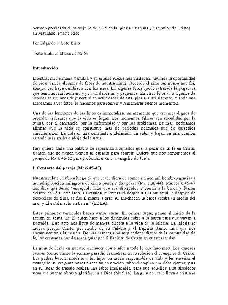 Reflexiones sobre Marcos 6:45-52 | PDF | Jesús | Oración