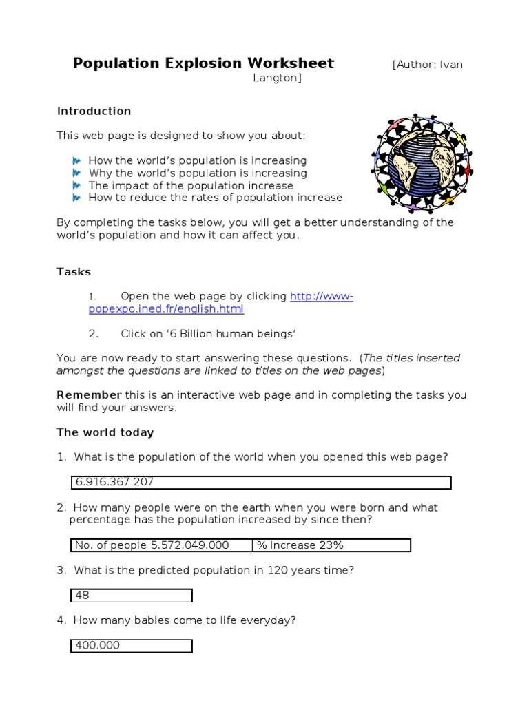 Population Explosion Worksheet | PDF | Birth Control | World Wide Web