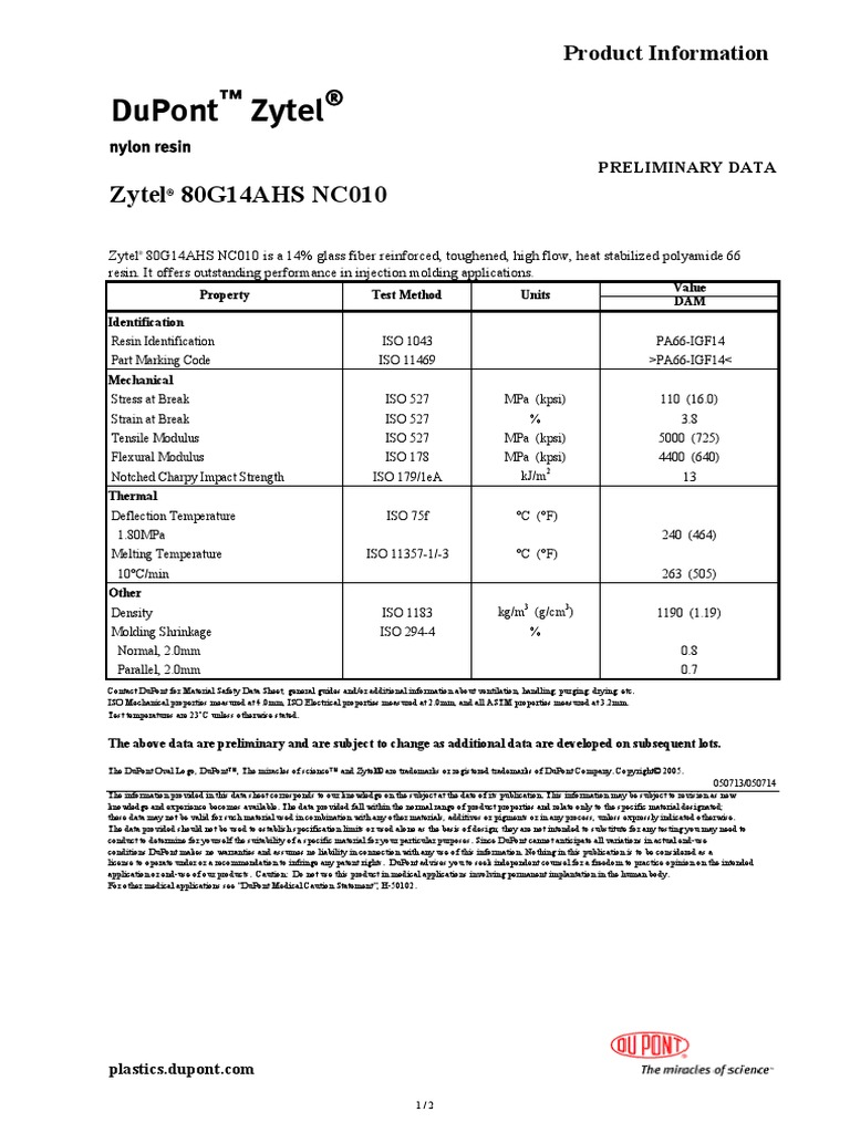 Zytel (R) 80g14ahsnc010 | PDF | Nylon | Temperature