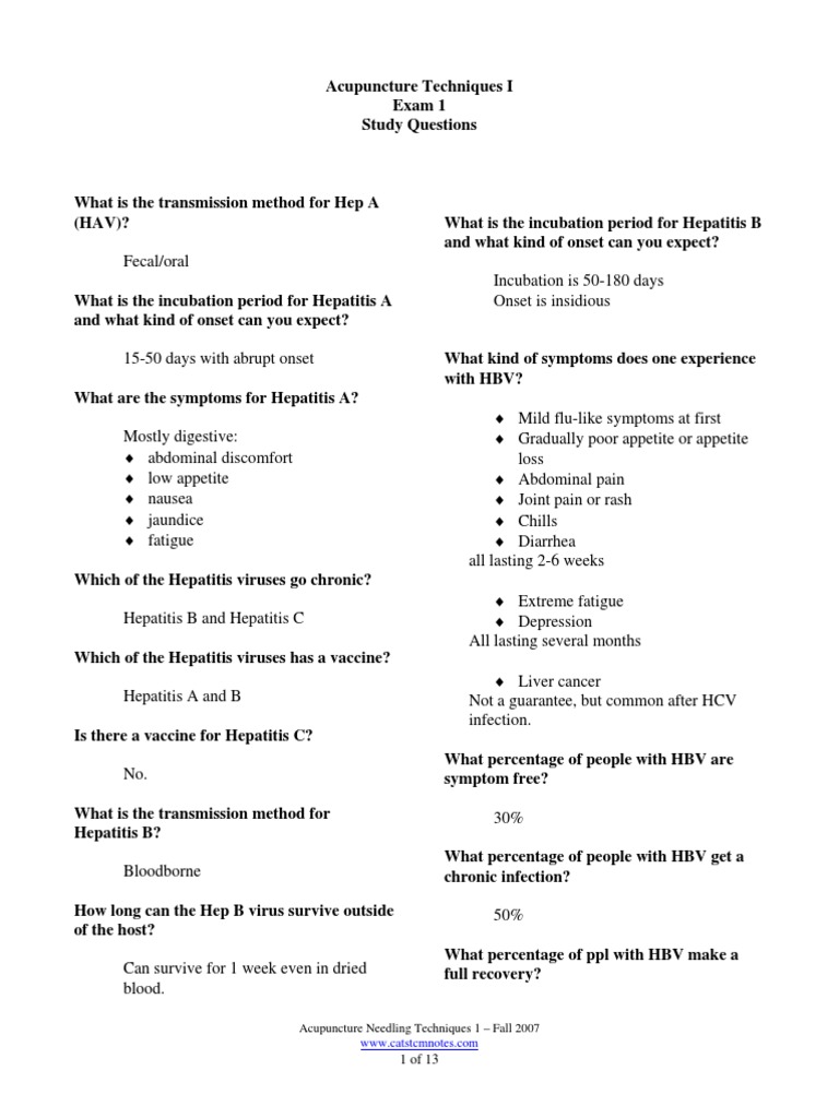 Acu Tech I - Study Question Exam 1 | PDF | Hepatitis | Sterilization ...