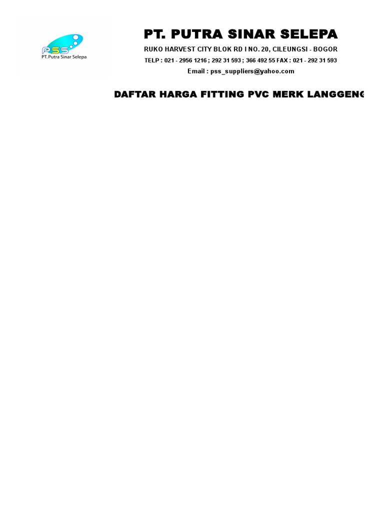 Harga Fitting PVC di Harvest City | PDF