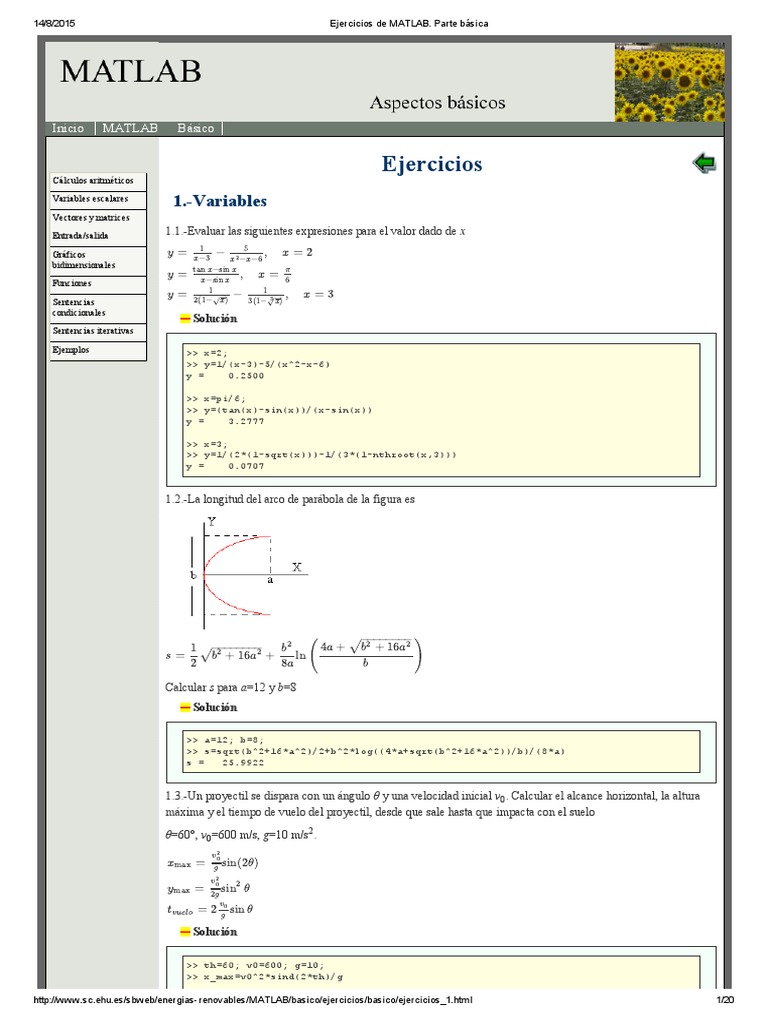 Ejercicios de MATLAB Resueltos | PDF | Pi | Raíz cuadrada