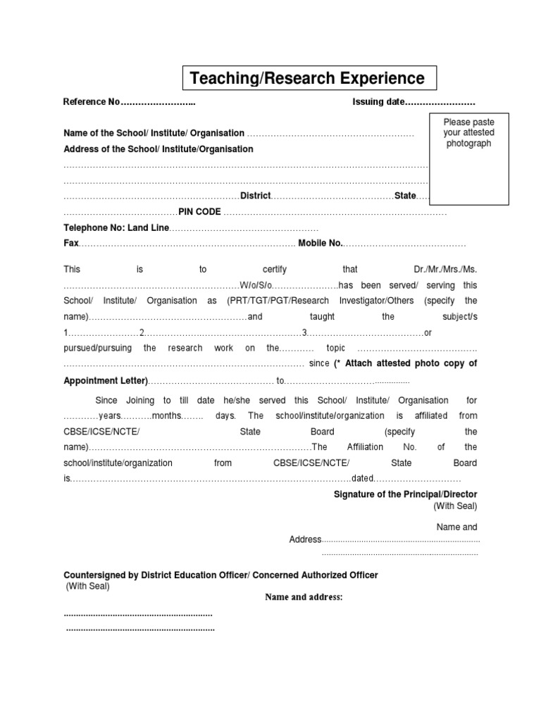 Teacher Experience Certificate Format | PDF