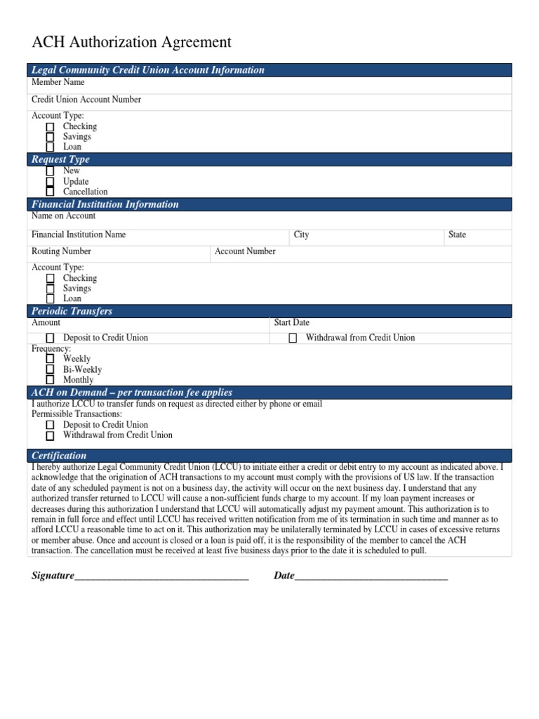 ACH Authorization Agreement Form | PDF