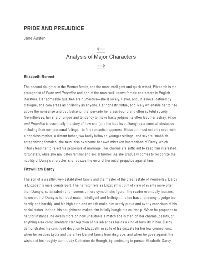 Pride and Prejudice Major Character's Analysis | Pride And Prejudice ...
