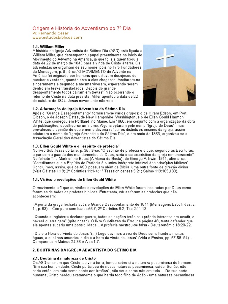 A Origem e Historia Do Adventismo Do 7 Dia | PDF | Os Dez Mandamentos ...