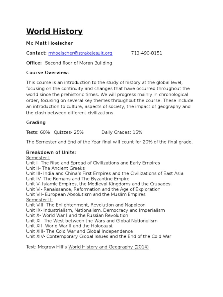 World History Syllabus | PDF