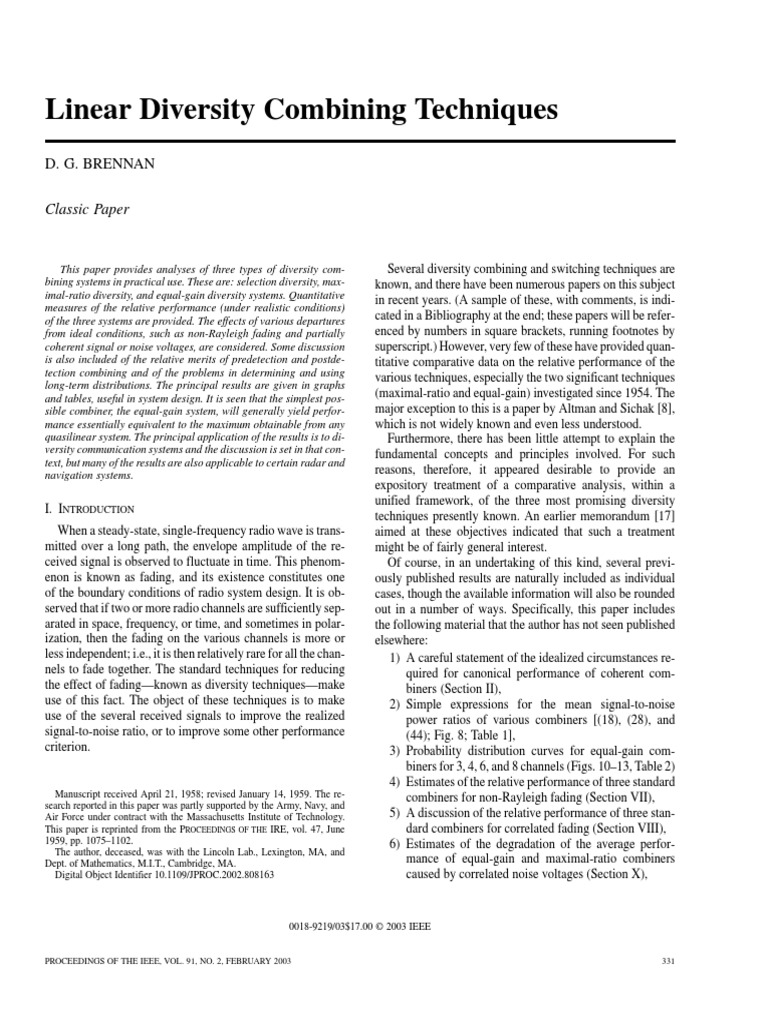 Linear Diversity Combining Techniques | PDF | Signal To Noise Ratio ...
