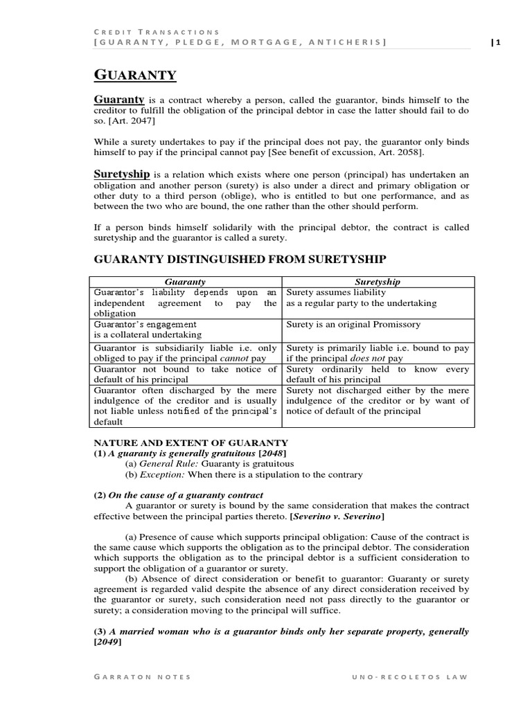Guaranty, Pledge, Mortgage, and Antichresis | Download Free PDF ...
