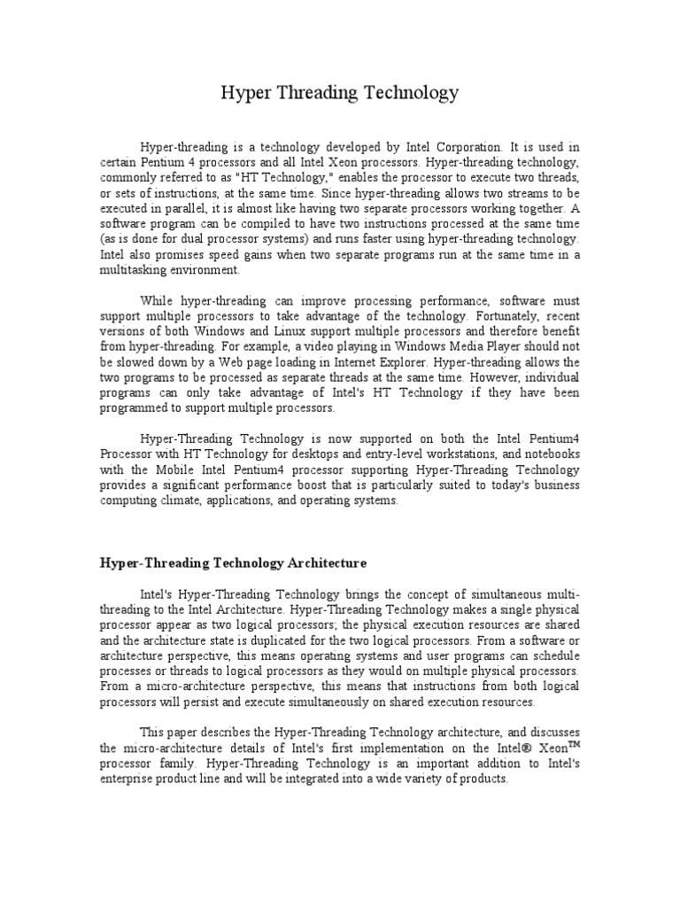 Hyper Threading Technology | PDF | Central Processing Unit | Thread (Computing)