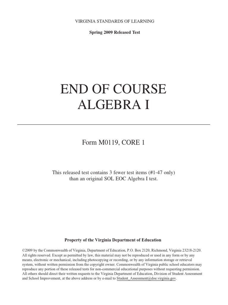 Algebra 1 Sol 2009 | PDF | Celsius | Teaching Mathematics