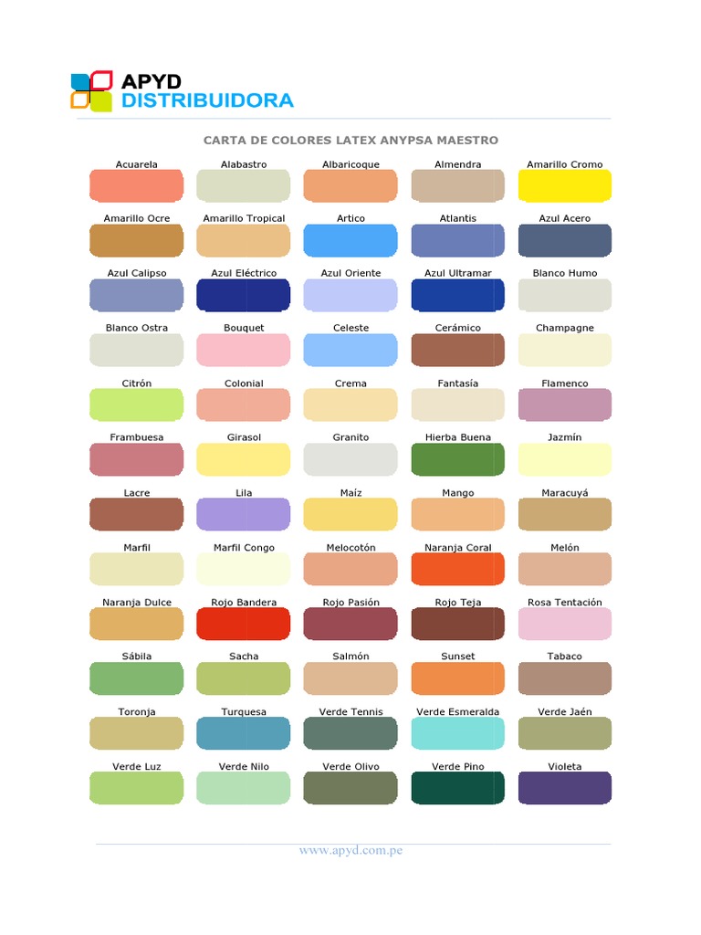 Carta de Colores Anypsa Maestro | PDF