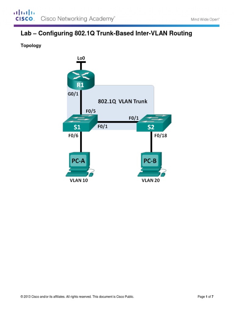 5.1.3.7 Lab - Configuring 802.1Q Trunk-Based Inter-VLAN Routing | PDF | Network Switch | Router ...