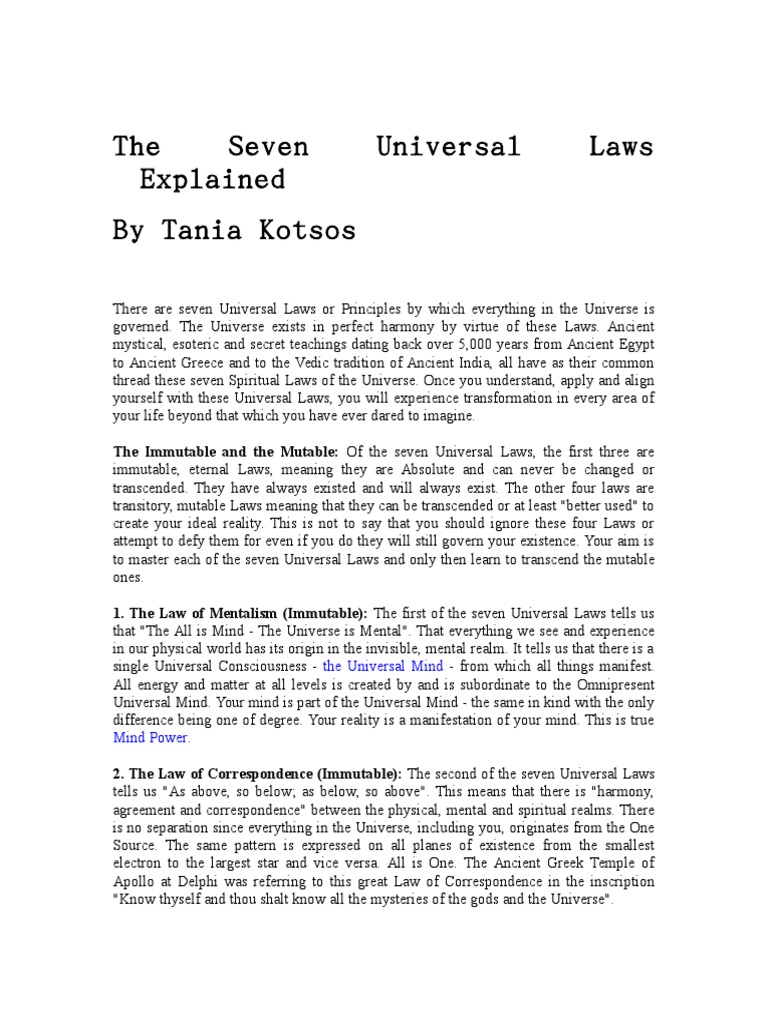 The Seven Universal Laws Explained | PDF | Plane (Esotericism) | Mind