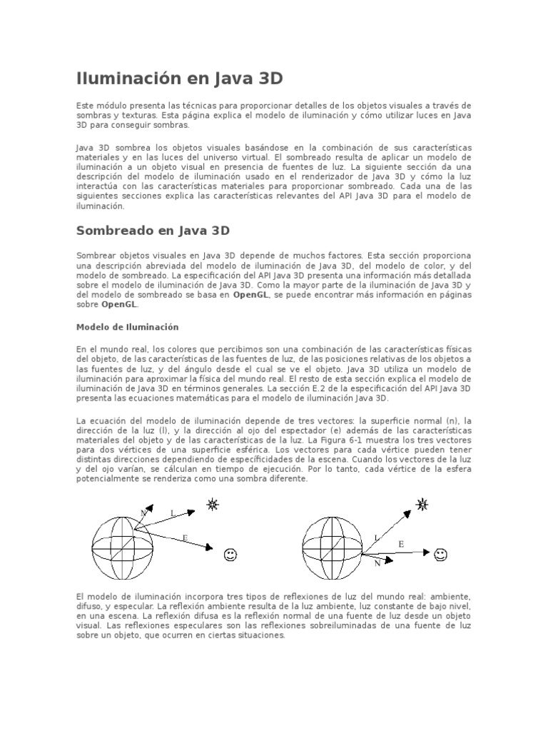 Iluminación en Java 3D | PDF | Gráficos de computadora 3 D | Color