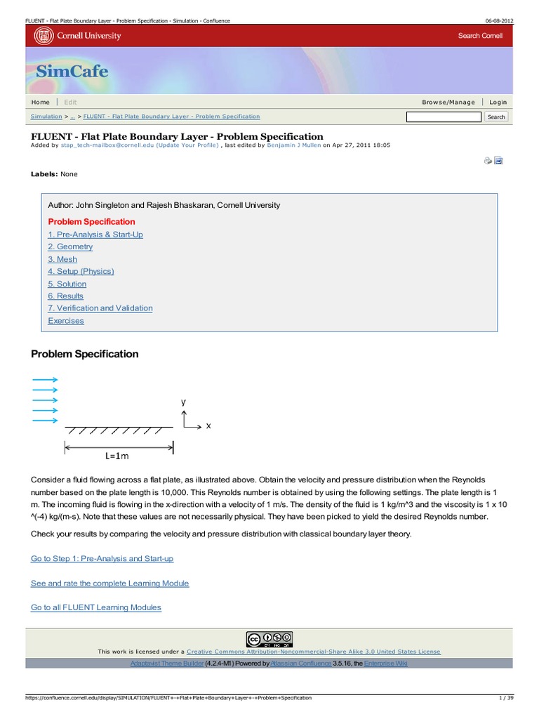 Flat Plate Boundary Layer Cornell | PDF | Navier–Stokes Equations | Fluid Mechanics