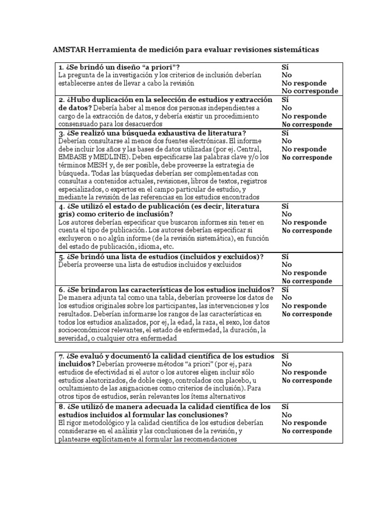 Herramienta AMSTAR en Español | PDF | Science | Bienestar