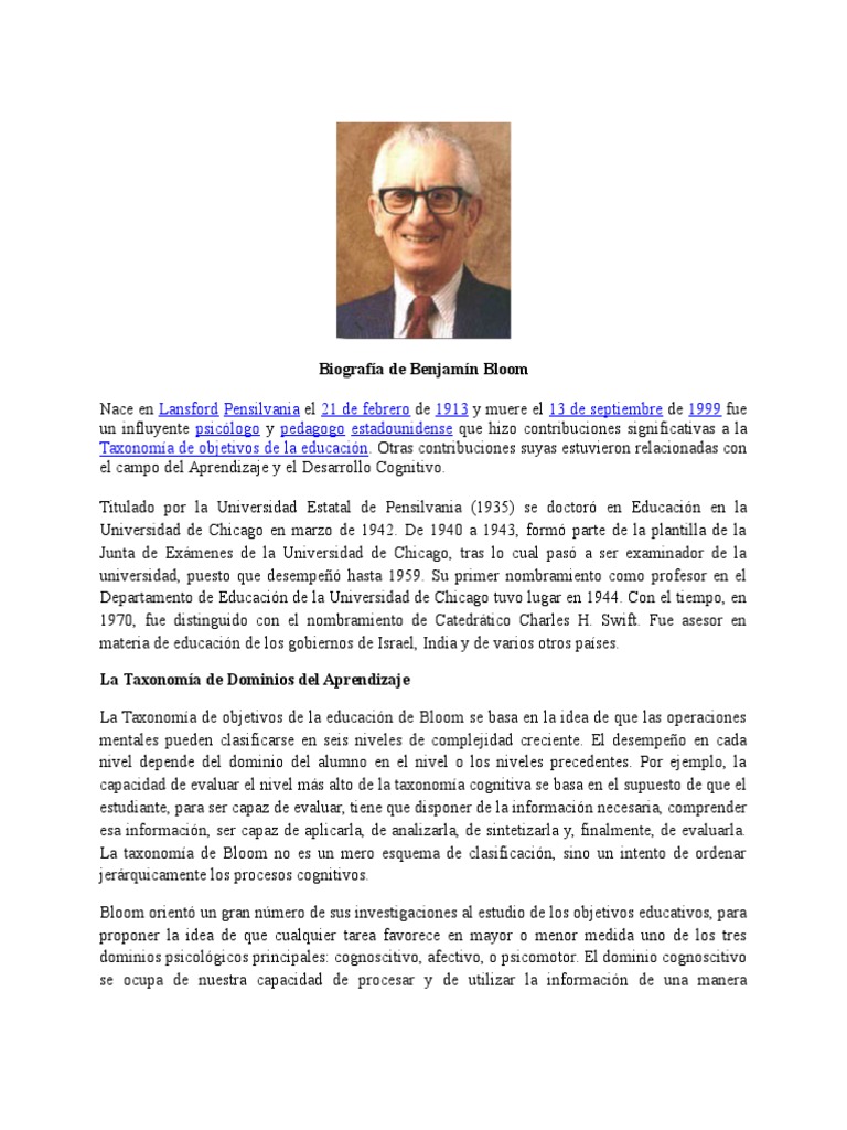 Biografía de Benjamín Bloom | PDF | Neuropsicología | Aprendizaje