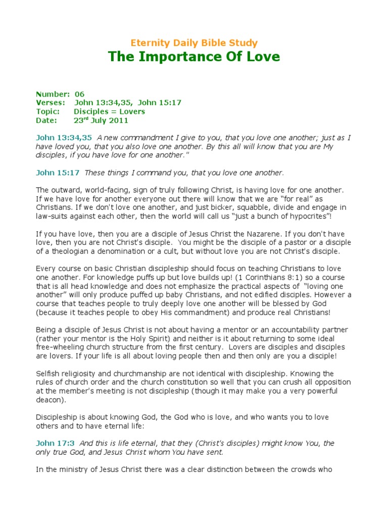 The Importance of Love: Eternity Daily Bible Study | PDF | Disciple ...