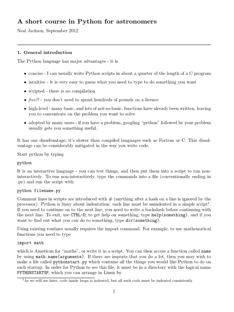 A Short Course in Python For Astronomers | PDF | Array Data Type ...