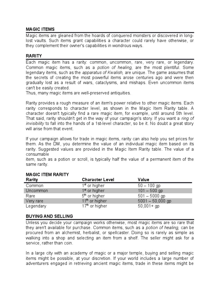 Magic Items 5e | PDF | Armour | Sales