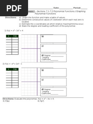 Graphing Polynomials Worksheet Algebra 2 Graphing Polynomial Functions