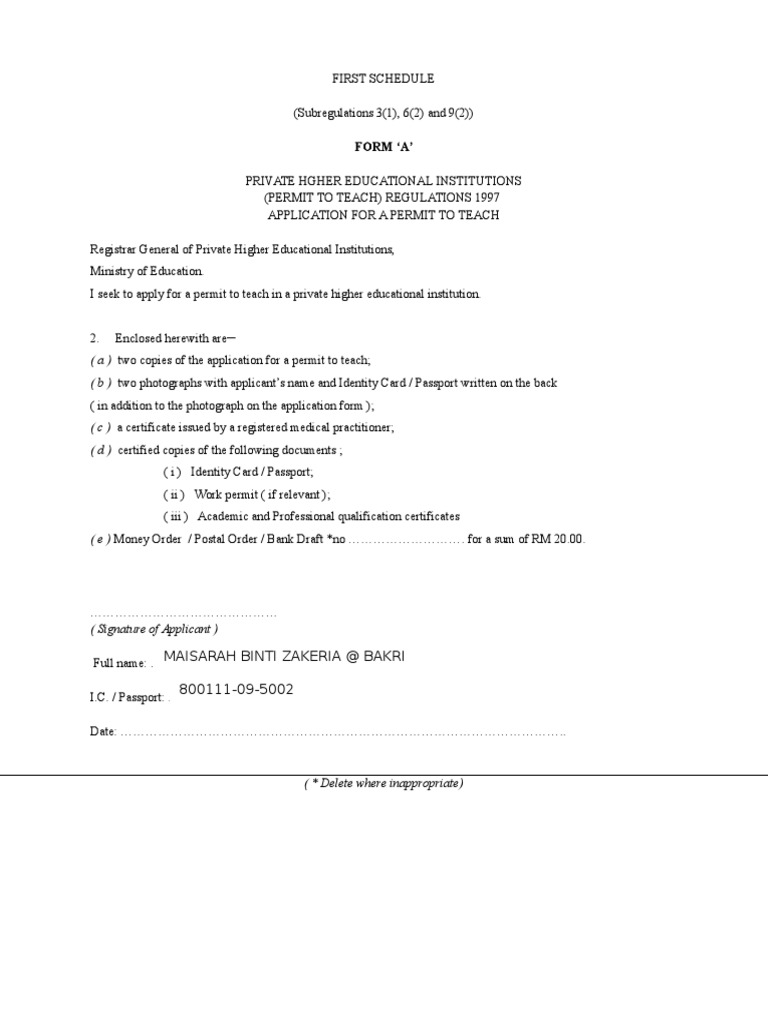 Teaching Permit Application in Malaysia | PDF | Identity Document ...