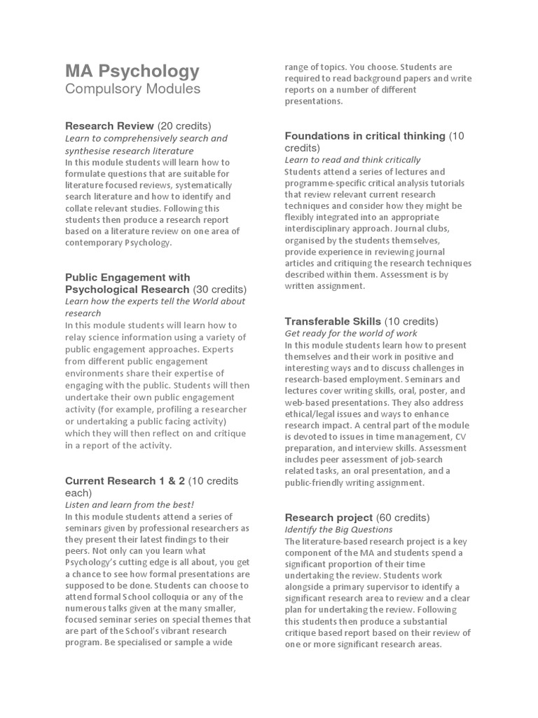 Ma Psychology Compulsory Modules | PDF | Critical Thinking | Lecture
