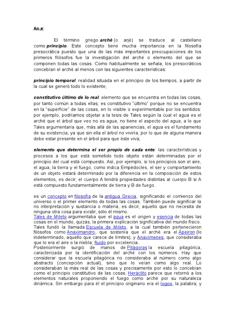 El concepto de Arjé en filosofía | PDF | Metafísica | Filosofía griega ...