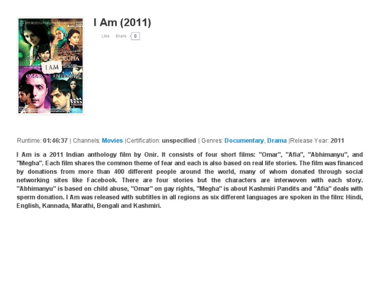 I Am: 2011 Indian Anthology Film | PDF | General Fiction