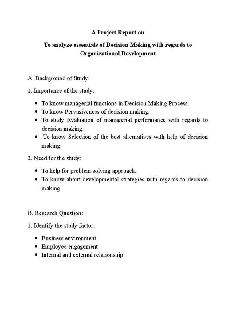 A Project Report On Decision Making | PDF | Survey Methodology ...