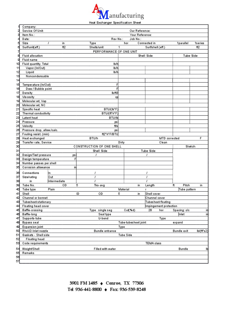 Heat Exchanger Specification Sheet | PDF | Technology & Engineering