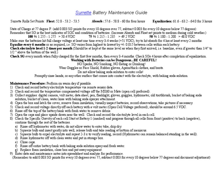 Surrette: Battery Maintenance Guide | PDF | Manufactured Goods ...