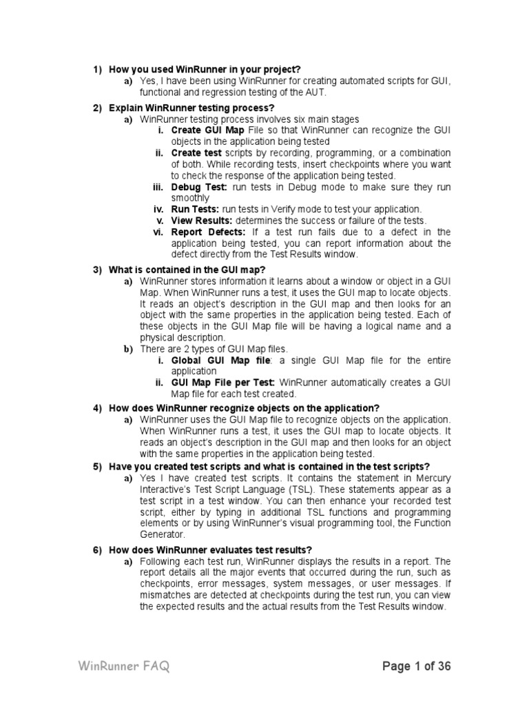 Winrunner Faq Pdf Graphical User Interfaces Button Computing