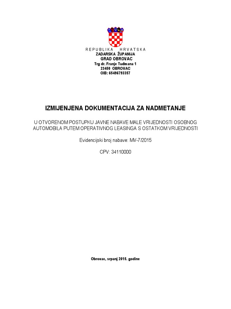 Izmijenjena Dokumentacija Za Nadmetanje PDF | PDF