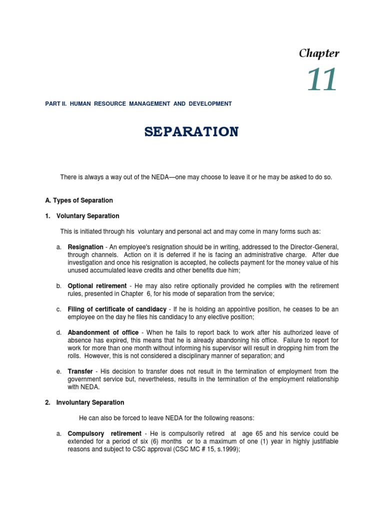 Modes and Procedures of Employee Separation | PDF | Pension | Insurance