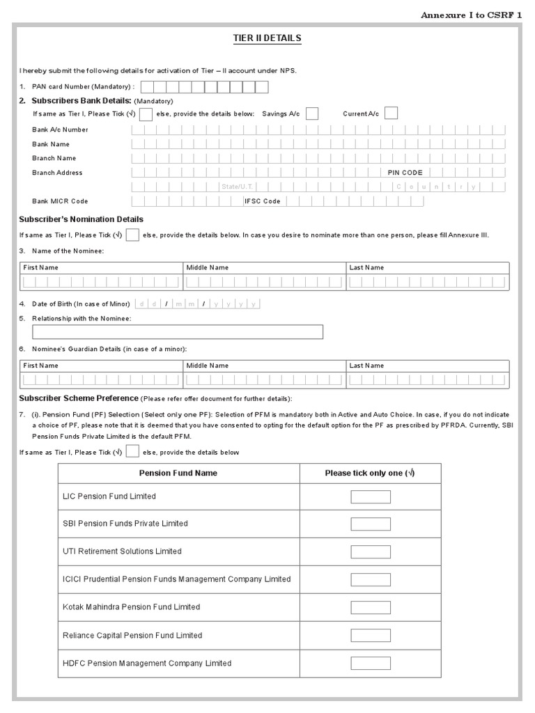 New NPS Application Form Annexure I (English) | PDF | Pension | Social ...