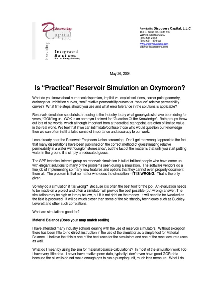 Reservoir Simulation Basics 1 | PDF | Petroleum Reservoir | Simulation