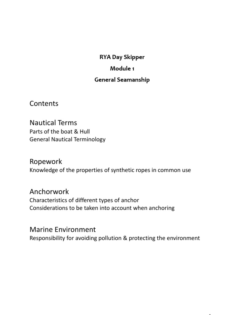 RYA Day Skipper Module 1 General Seamanship | Download Free PDF | Mast ...