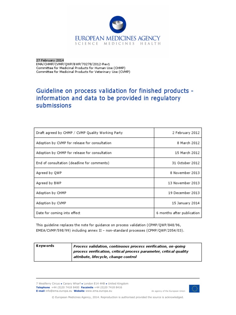 EMA Process validation | Verification And Validation | Pharmaceutical ...