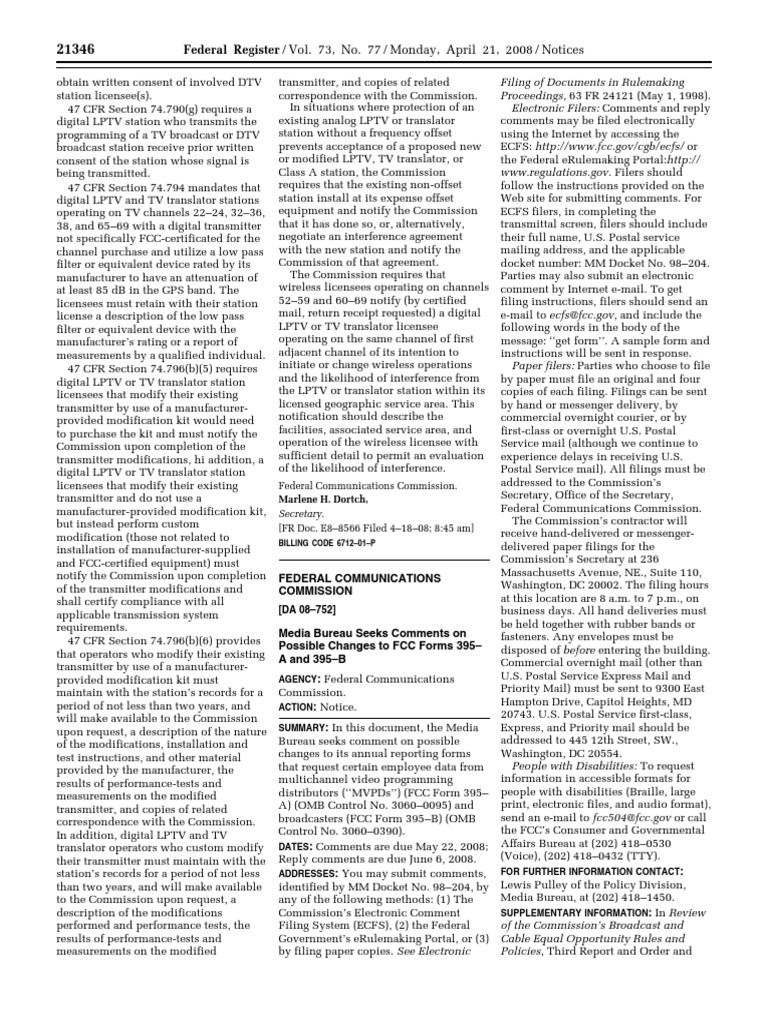 Notice: Media Bureau Seeks Comments On Possible Changes To FCC Forms ...
