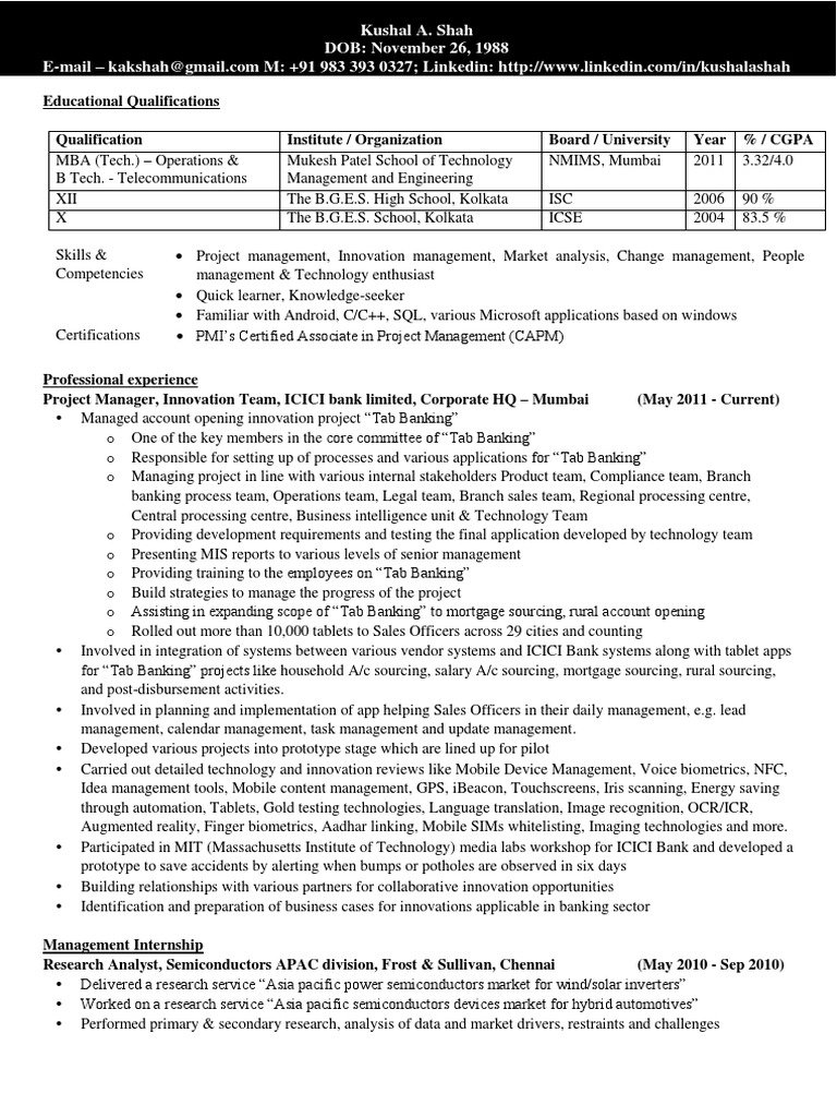 Kushal Shah Resume | PDF | Mobile Device | Tablet Computer
