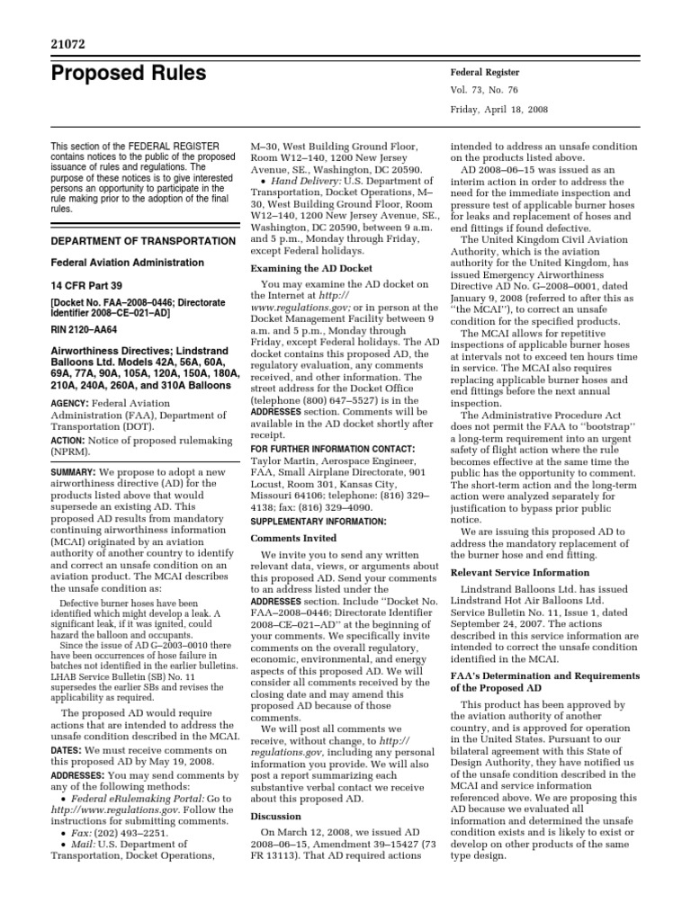 Proposed Rules: Federal Register | PDF | Federal Aviation ...