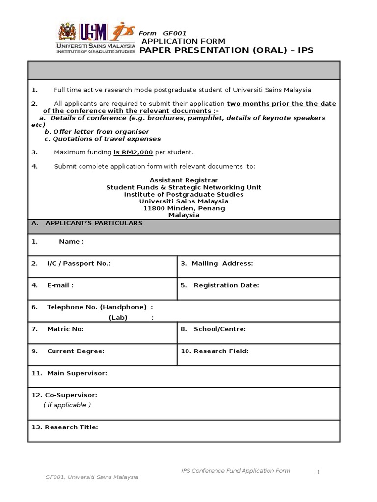 Application Form-IPS Conference Fund | Postgraduate Education | Academia