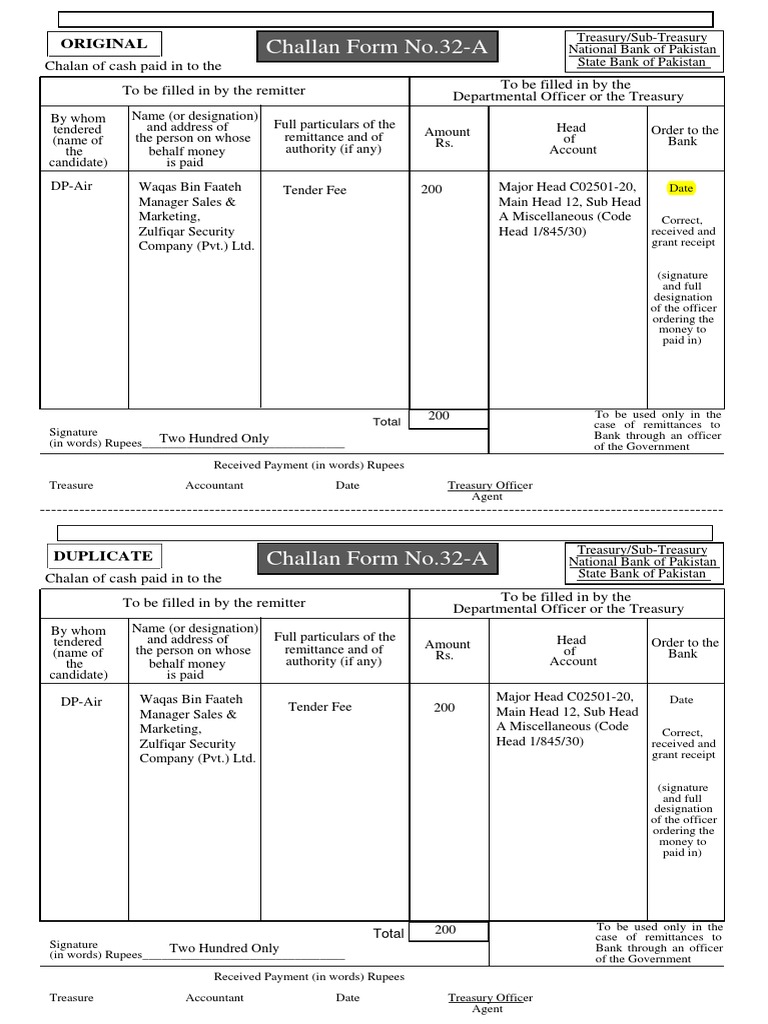 Challan Form No.32-A | Money | Banking