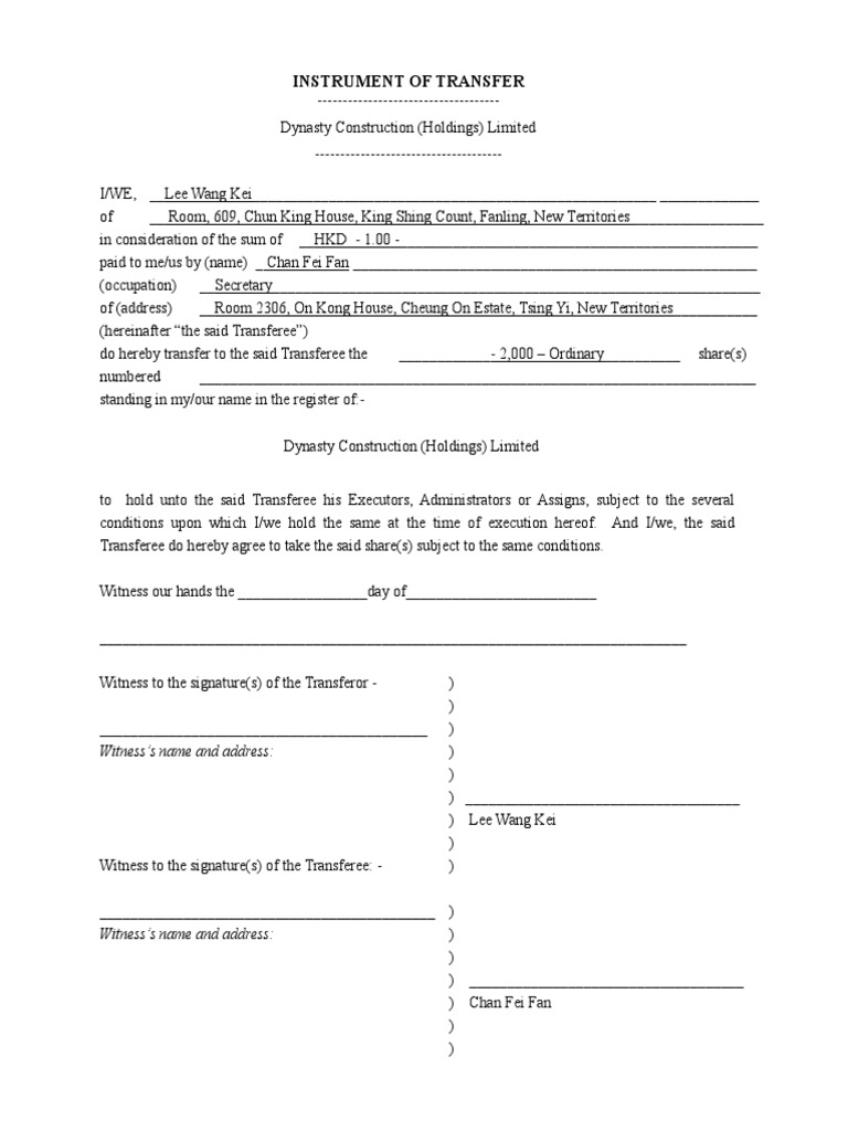 Instrument of Transfer | PDF